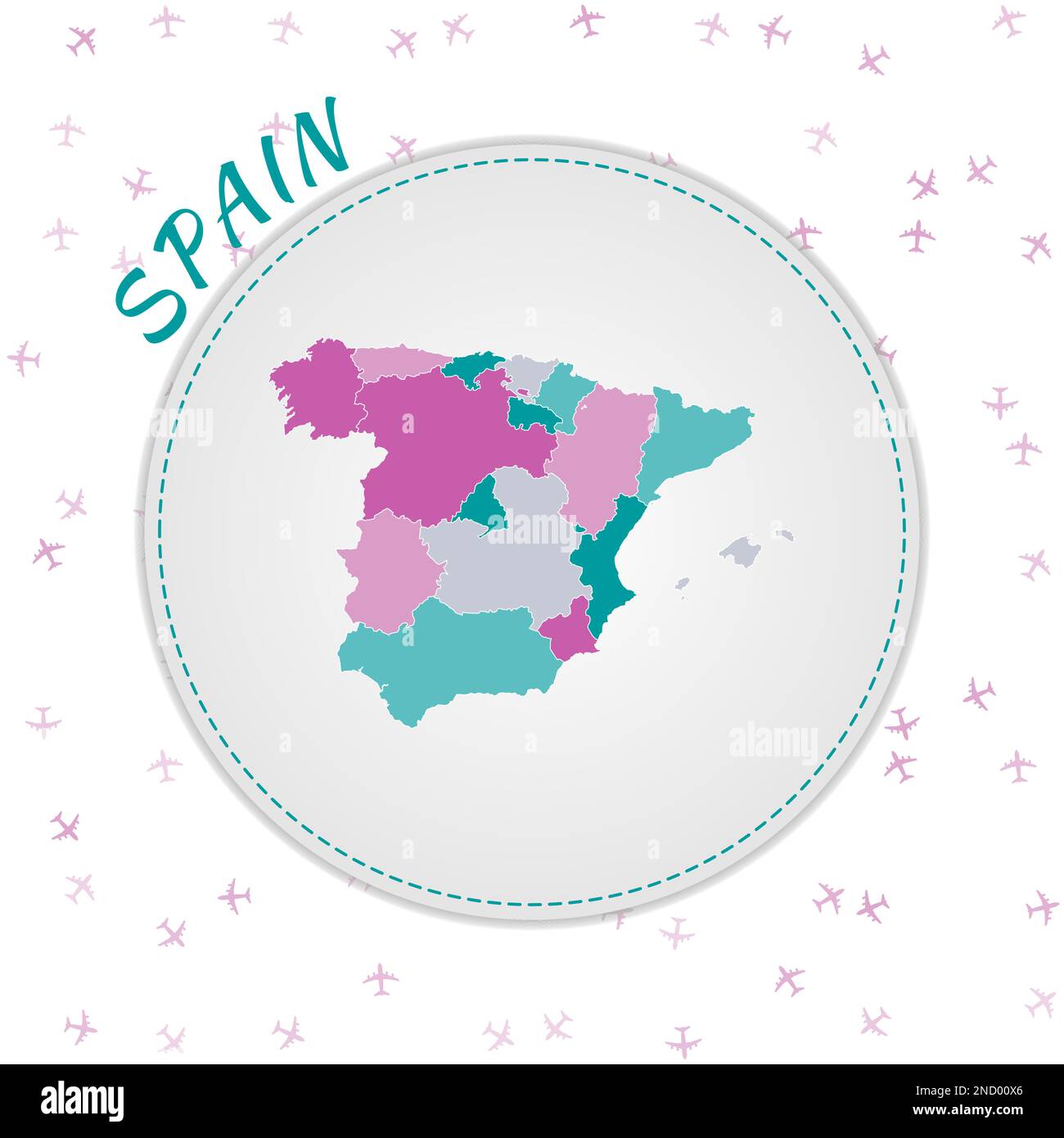 Spain map design. Map of the country with regions in emerald-amethyst ...