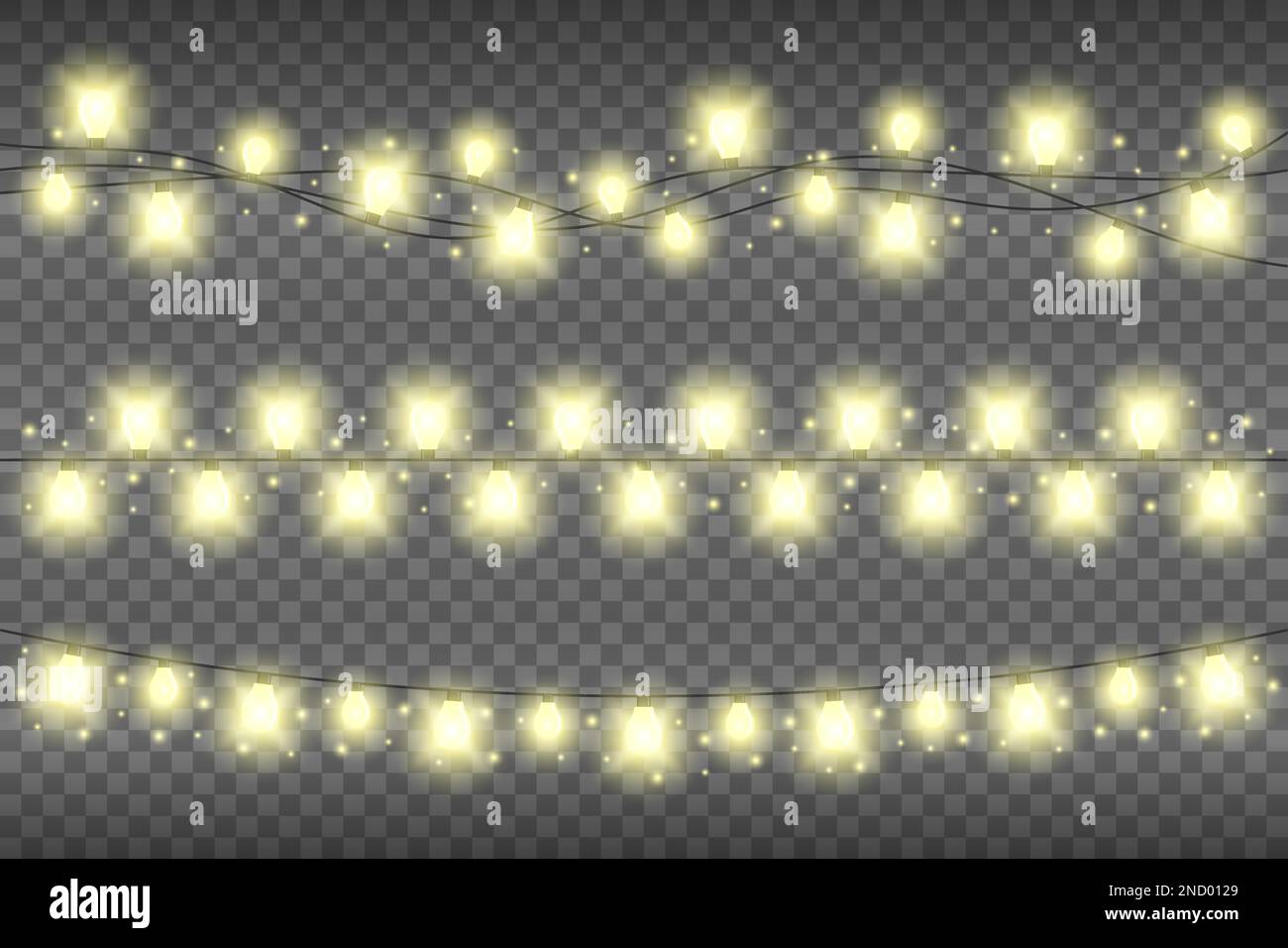 Christmas yellow realistic garland lights on a transparent background ...
