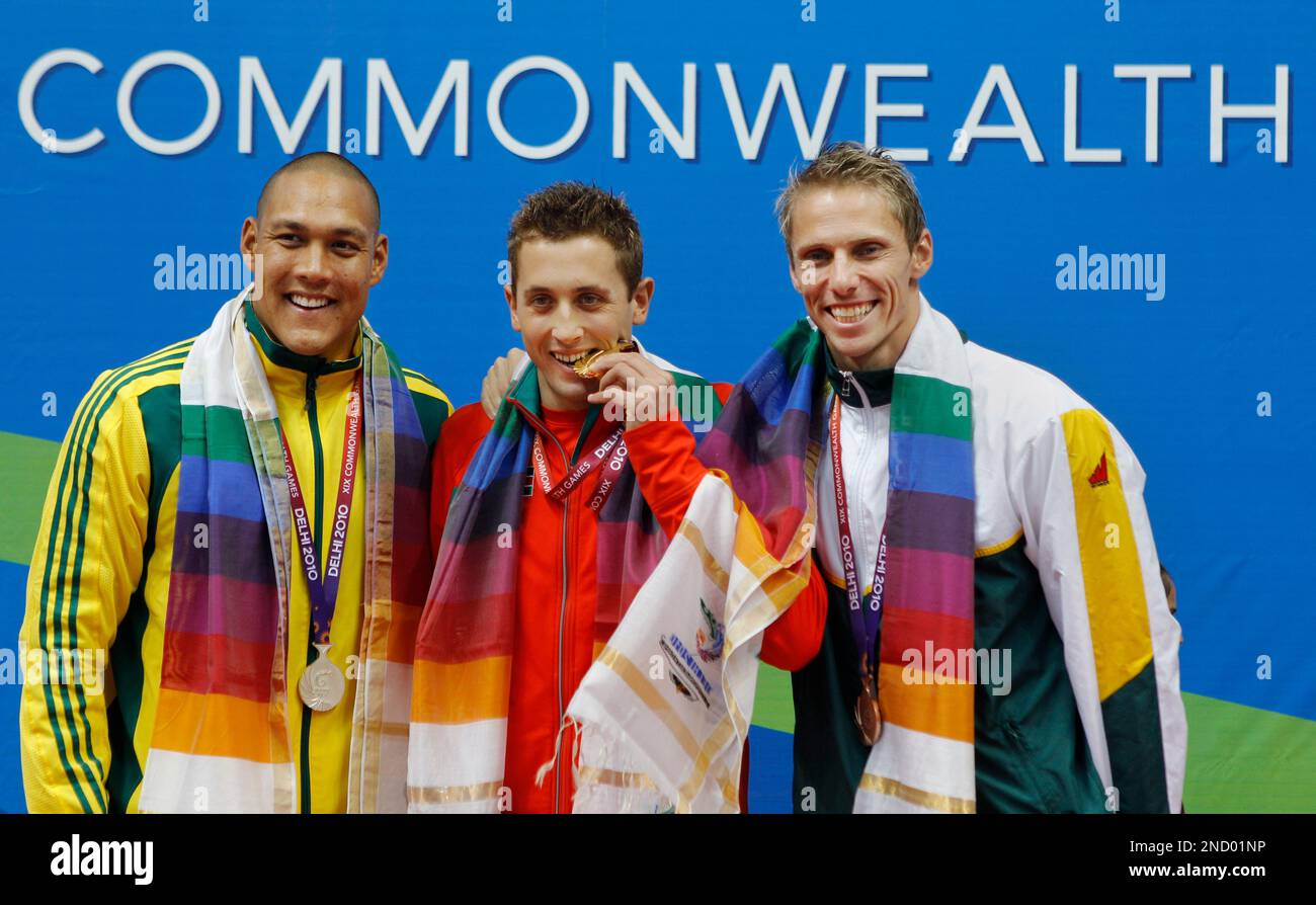 Gold medalist Jason Dunford of Kenya, center, silver medalist Andrew ...