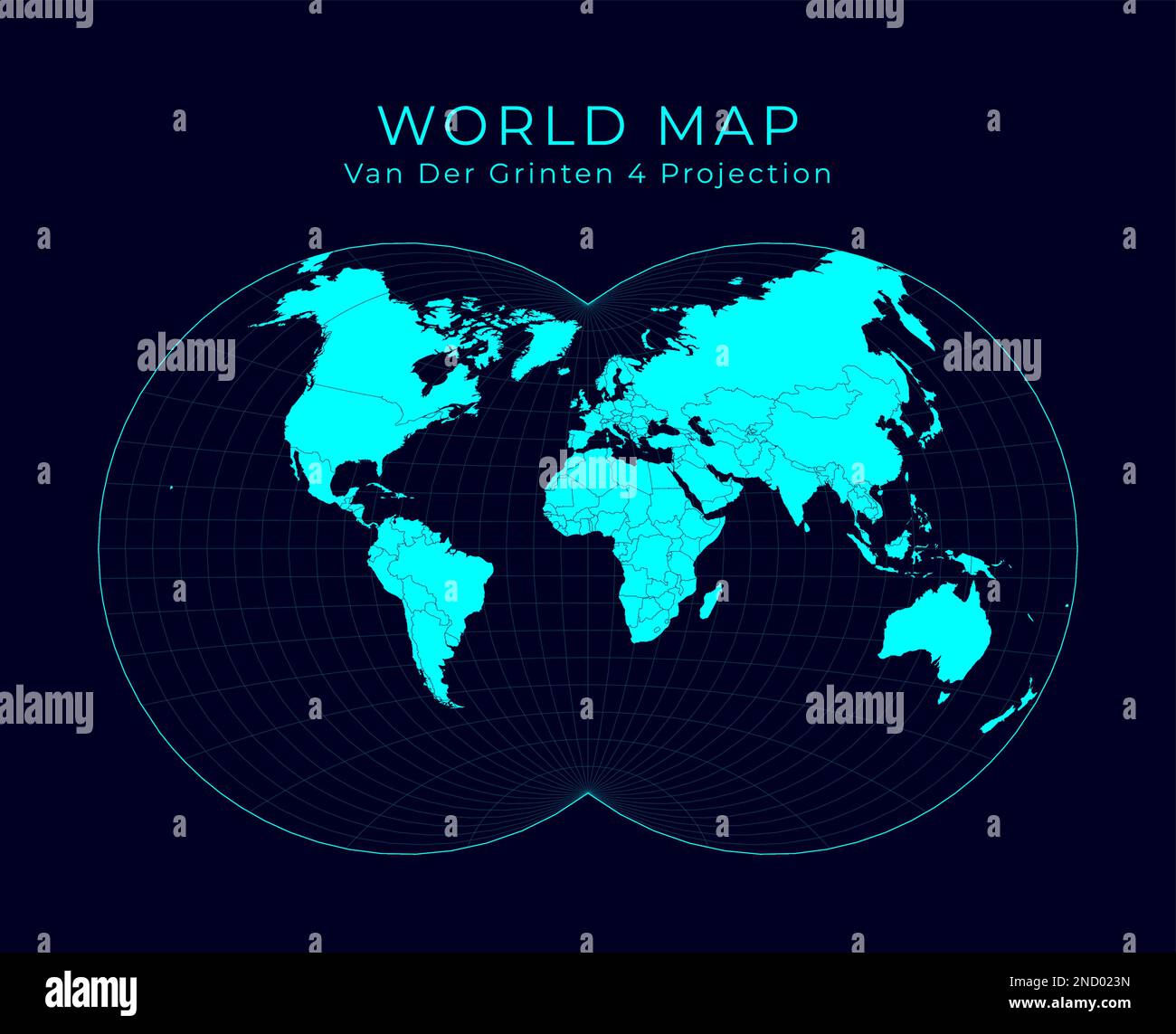 Map of the World. Van der Grinten IV projection. Futuristic infographic ...