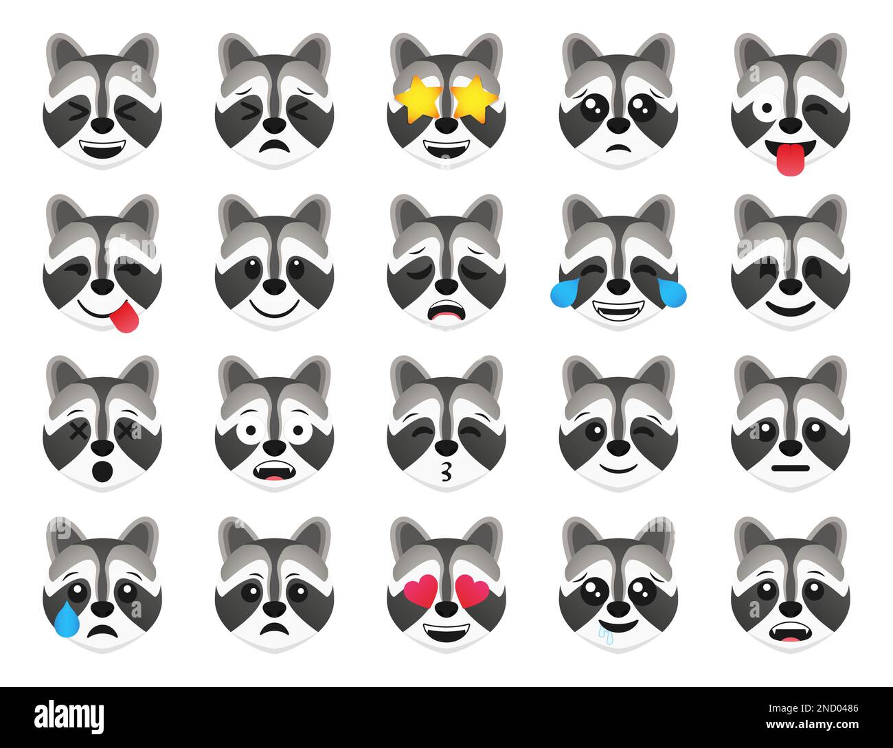 Racoon emoticon smile icons collection. Cartoon racoon emoji set ...