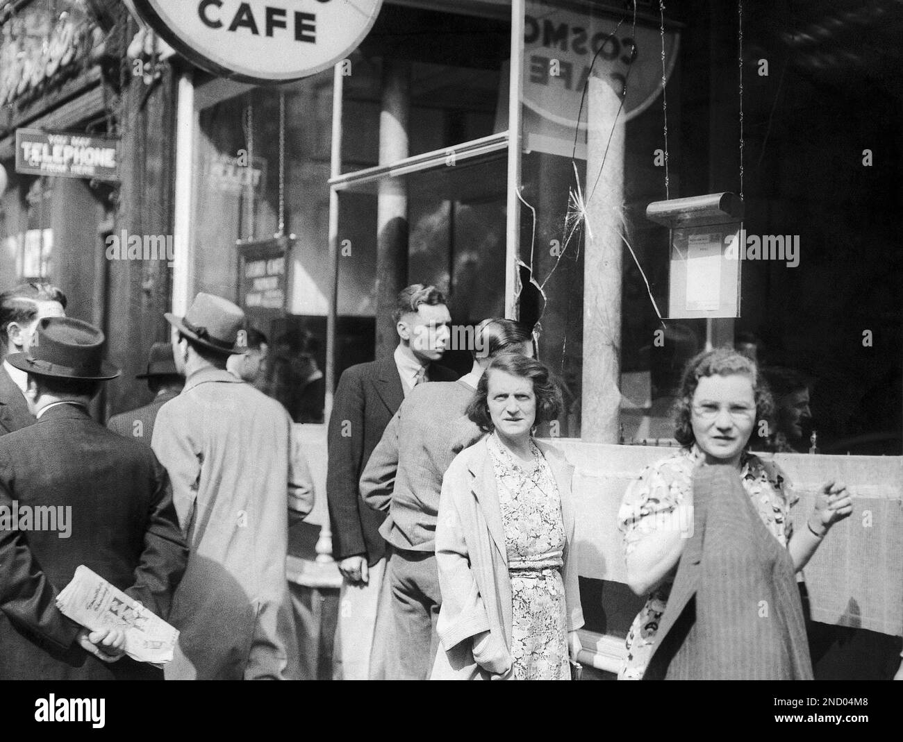 A shop window broken during anti-Italian rioting in Soho, London, which ...