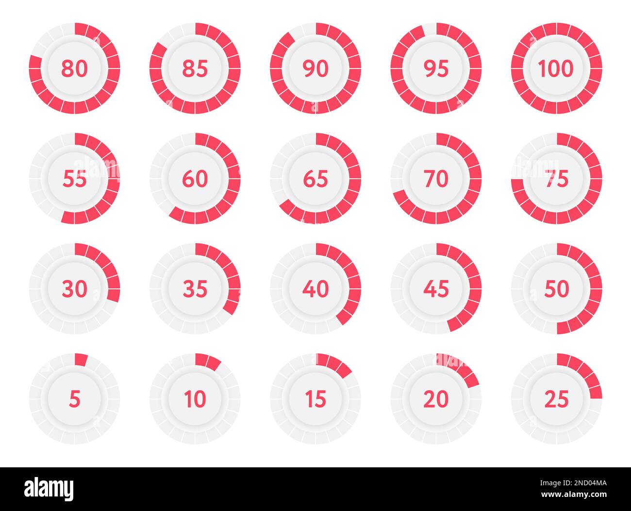 Percentage infographic progress diagrams circles. Red percent pie ...