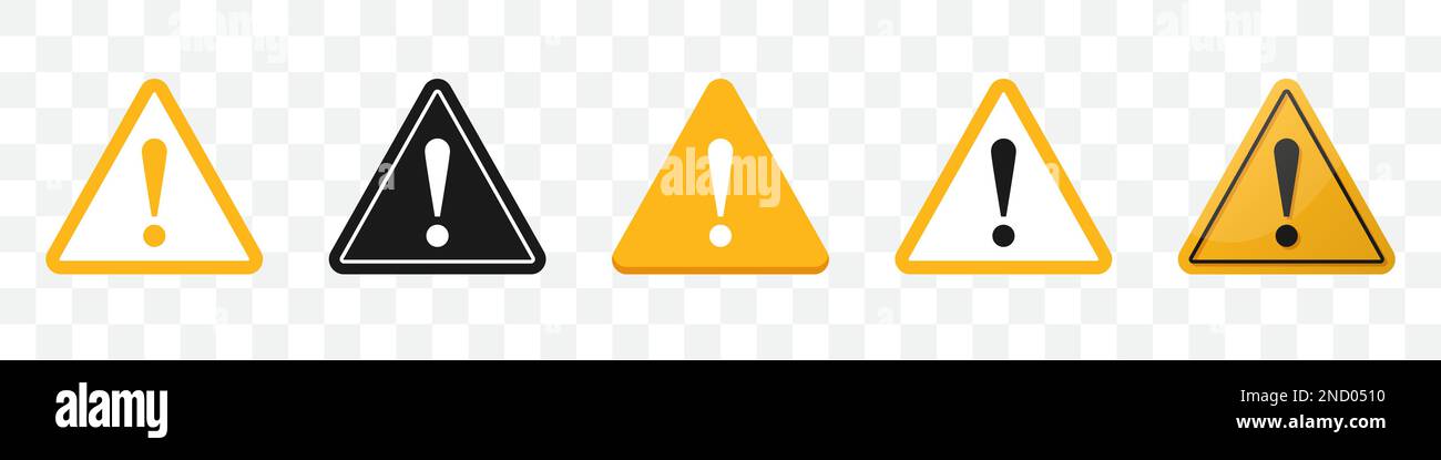 Danger sign icons collection. Set of attention sign icons in yellow ...