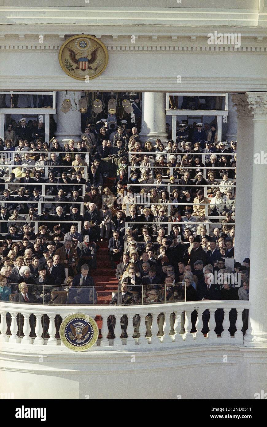 President Jimmy Carter gives his inaugural address from the stand ...