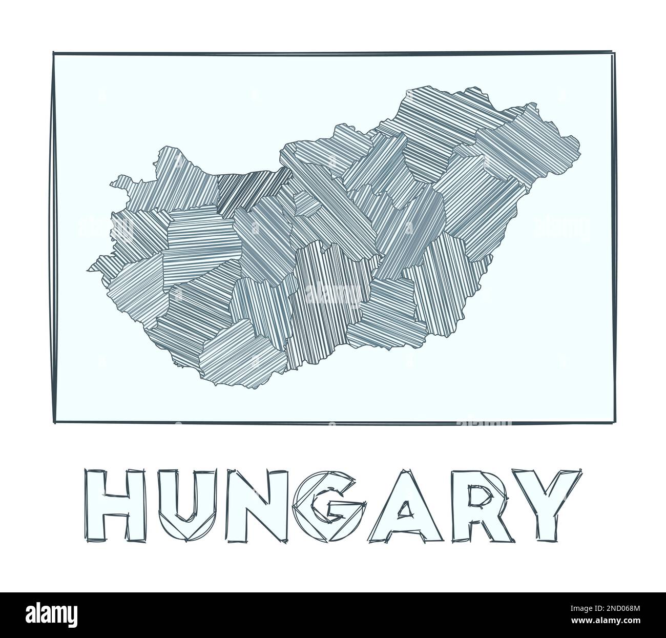 Sketch map of Hungary. Grayscale hand-drawn map of the country. Filled ...