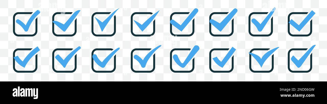 Set of blue check marks or ticks in boxes Stock Vector Image & Art - Alamy
