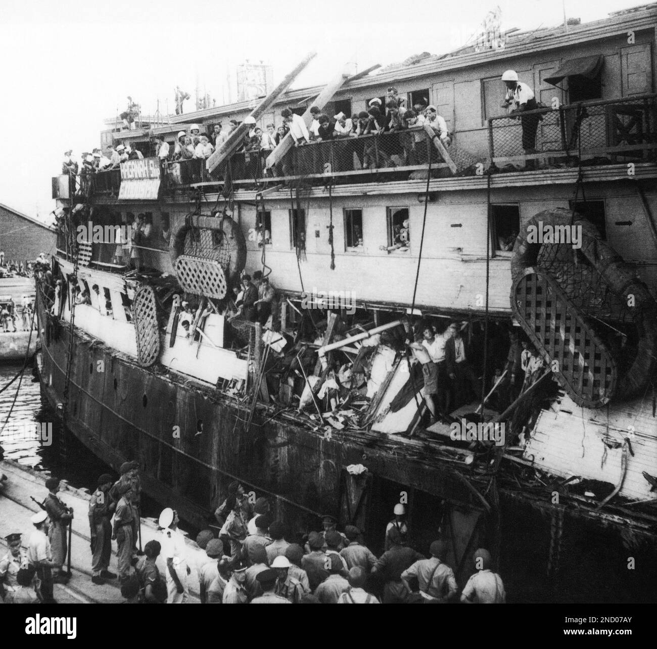 The Exodus arrives in the port of Haifa, Palestine, on July 18, 1947 ...