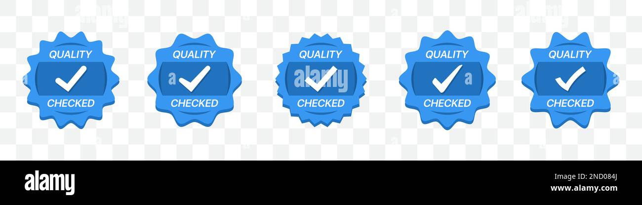 Quality checked badges label in blue with tick. Guarantee medal ...