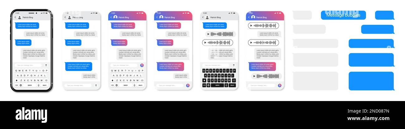 Smartphone with message chat speech bubbles. Mobile app template Stock ...