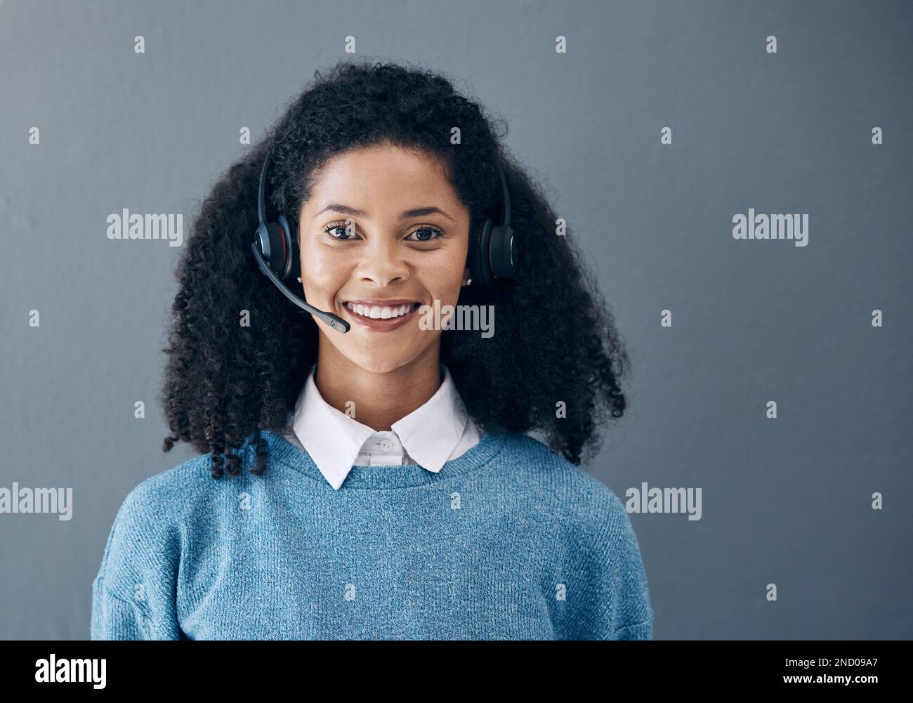 CRM, customer service portrait or happy black woman in mockup for call ...