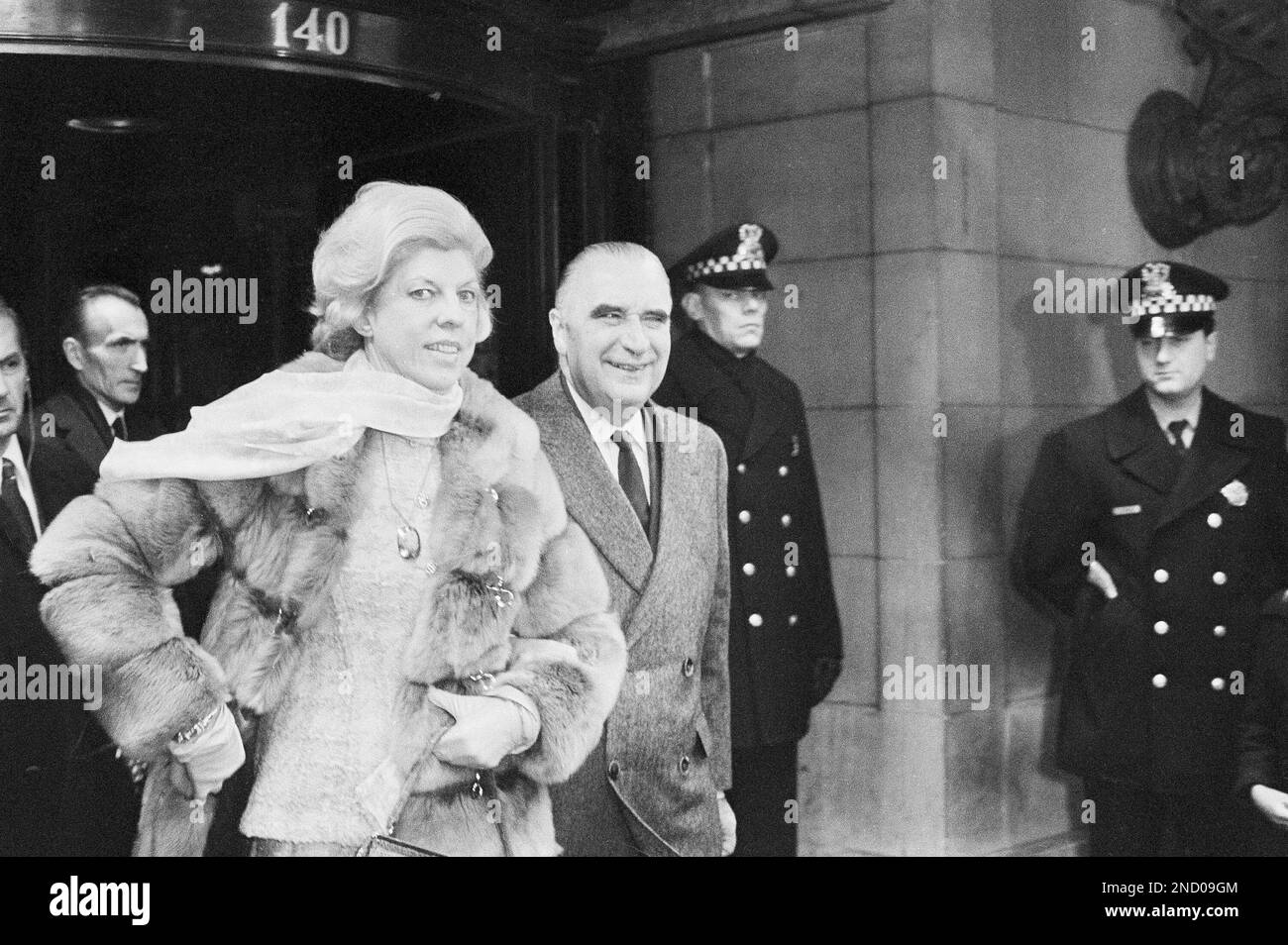 French President Georges Pompidou and his wife Claude smile as they ...