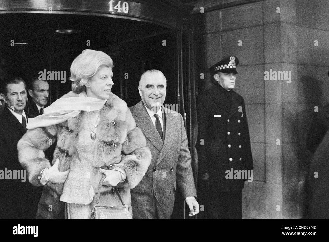 French President Georges Pompidou and his wife Claude smile as they ...