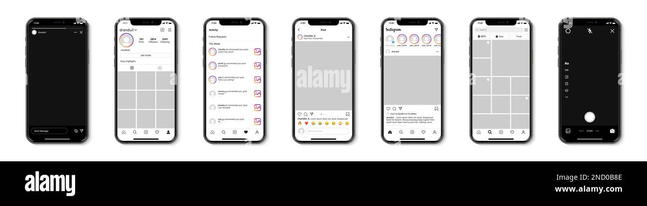 Set of Iphones with Instagram template frame for social network ...