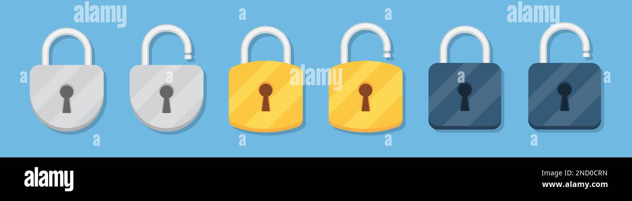Lock and unlock padlock icons collection in a flat design Stock Vector ...