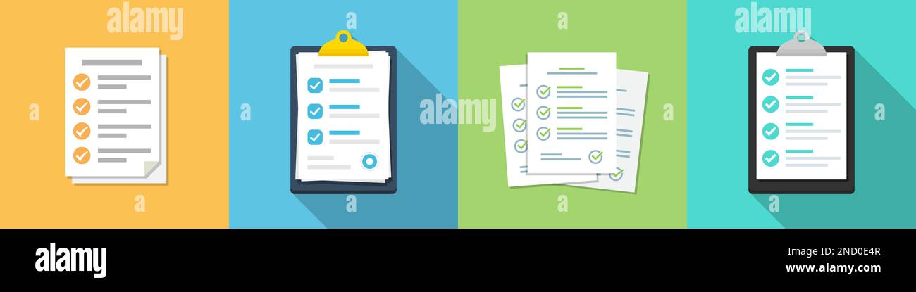 Set of checklist document icons in a flat design. Audit document ...