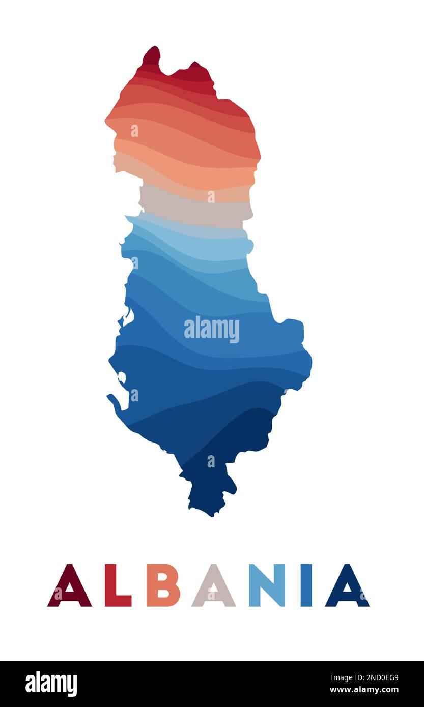 Albania map. Map of the country with beautiful geometric waves in red ...
