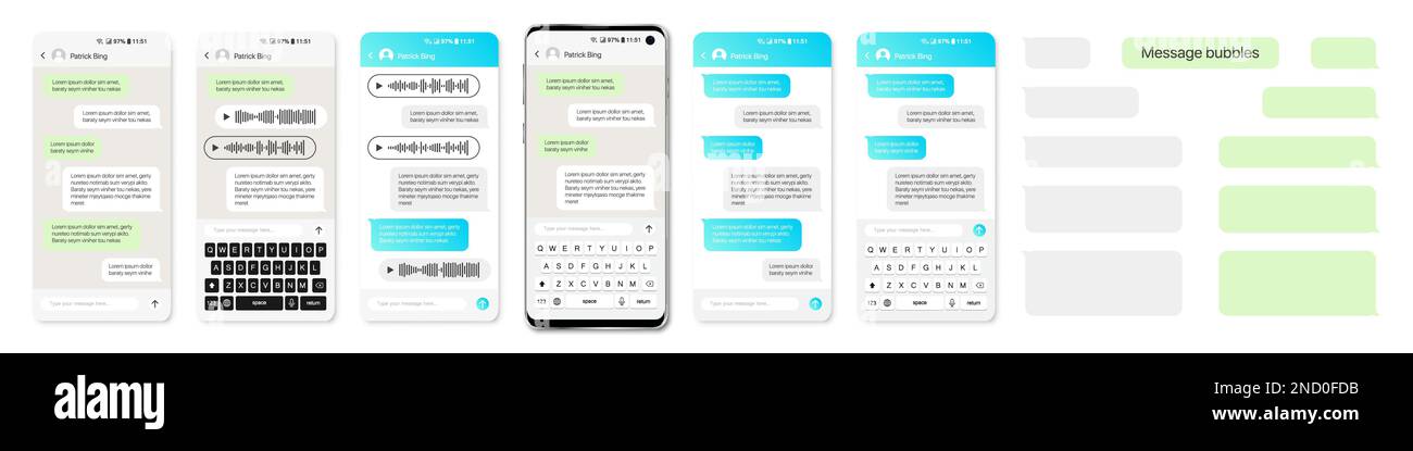 Smartphone with message chat speech bubbles. Mobile app template Stock ...