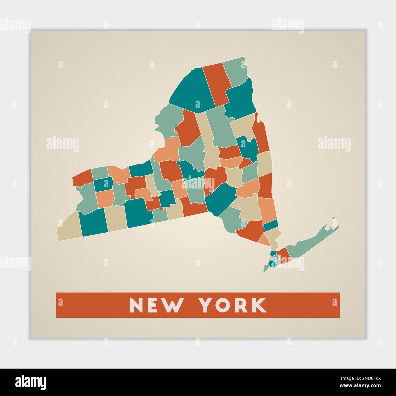New York poster. Map of the US state with colorful regions. Shape of ...