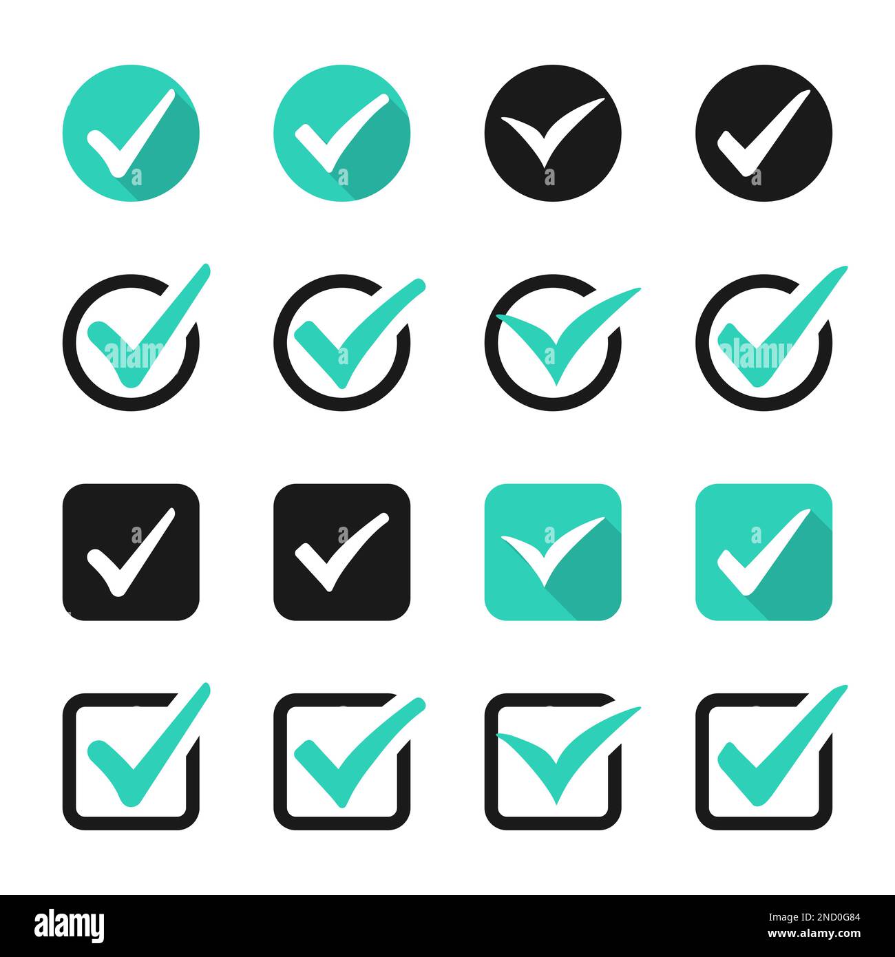 Check mark icons collection. Set of turquoise tick icons. Checkmark ...