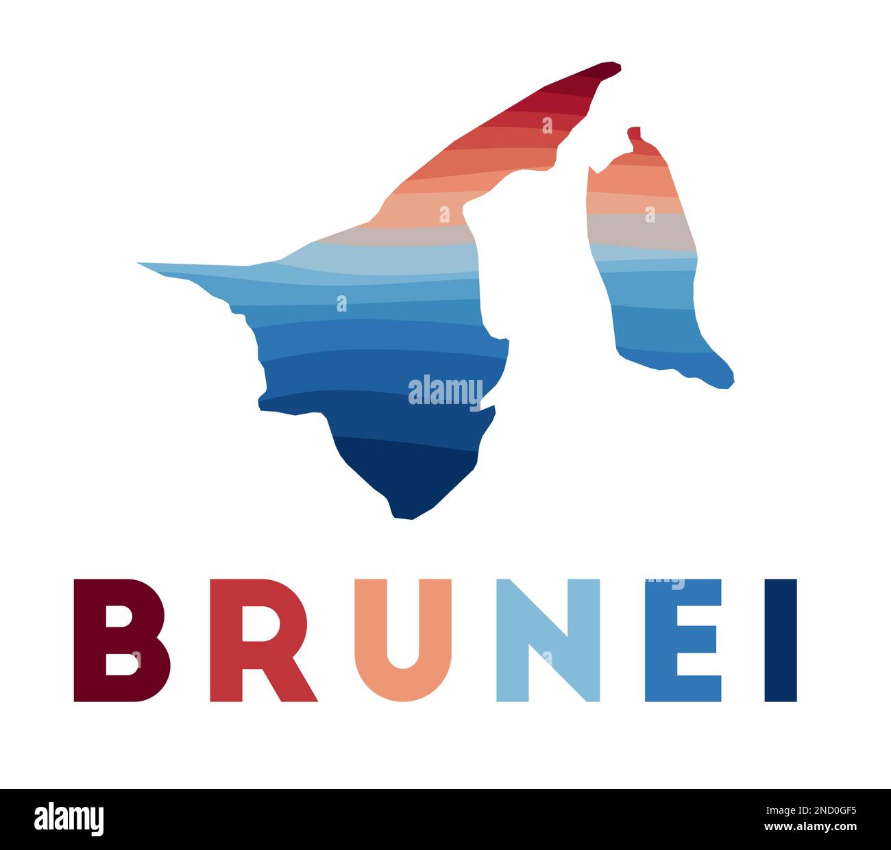 Brunei map. Map of the country with beautiful geometric waves in red ...