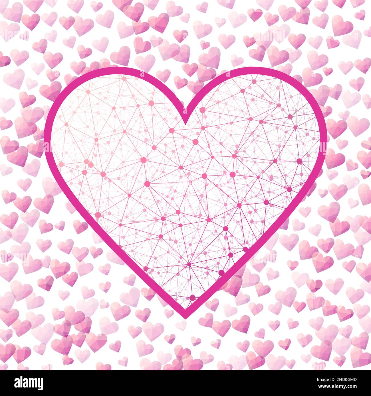 Deep mesh Heart. Geometric heart mesh in red purple color shades, red ...