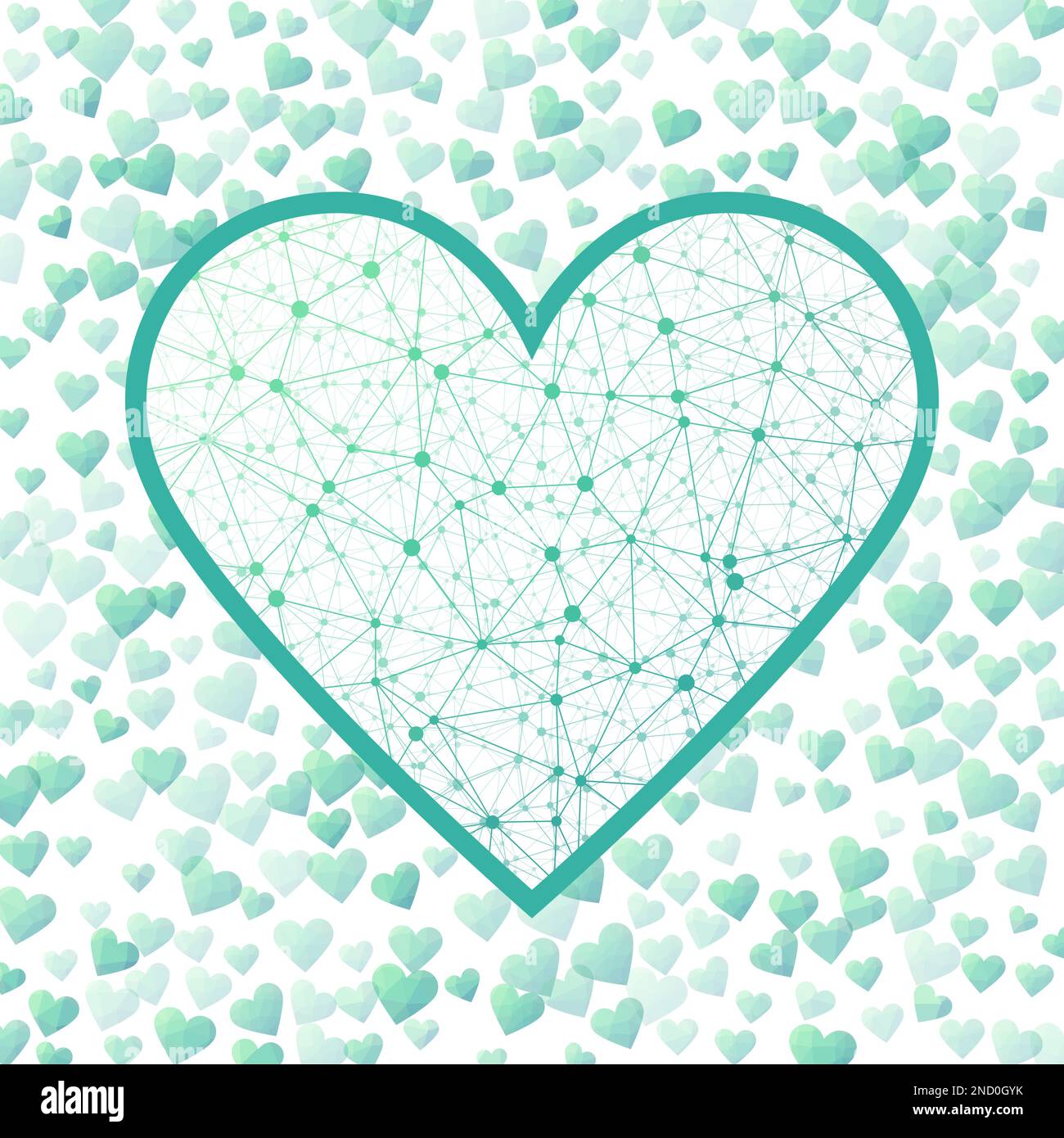 Low Poly Heart. Geometric heart mesh in teal green color shades, teal ...