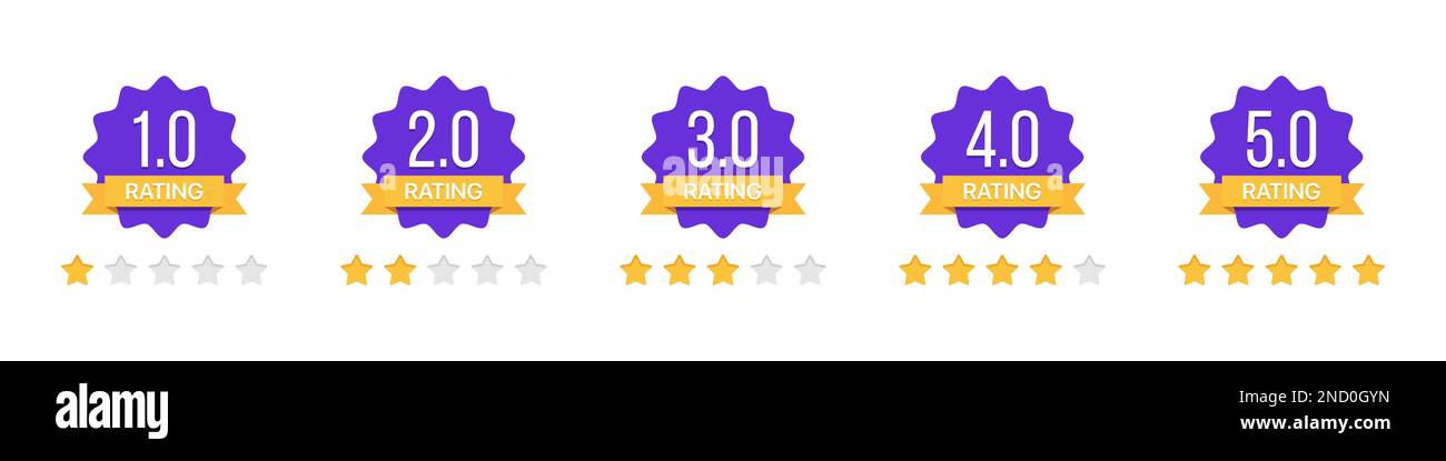 Set of rating stars badges with ribbon in a flat design Stock Vector ...