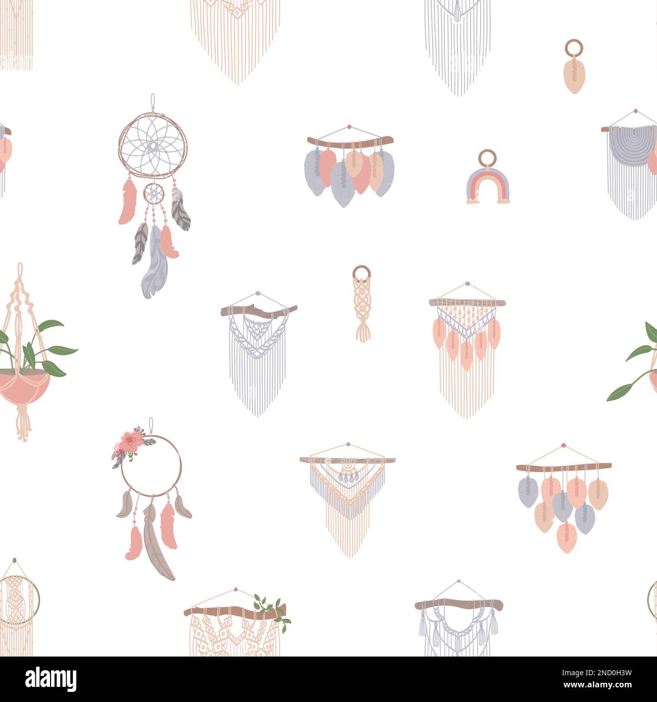 Vector seamless pattern with illustrations in boho style. Bohemian ...