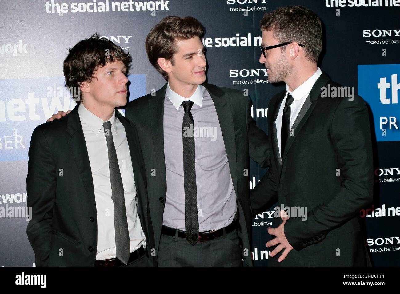 U.S actors Jesse Eisenberg, left, Andrew Garfield, center, and Justin ...