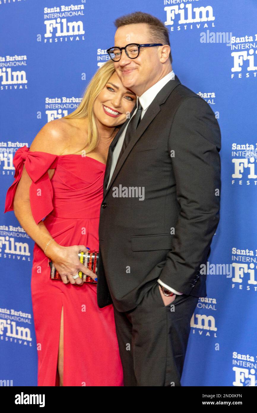 Santa Barbara, CA. February 14, 2023, Brendan Fraser and girlfriend ...