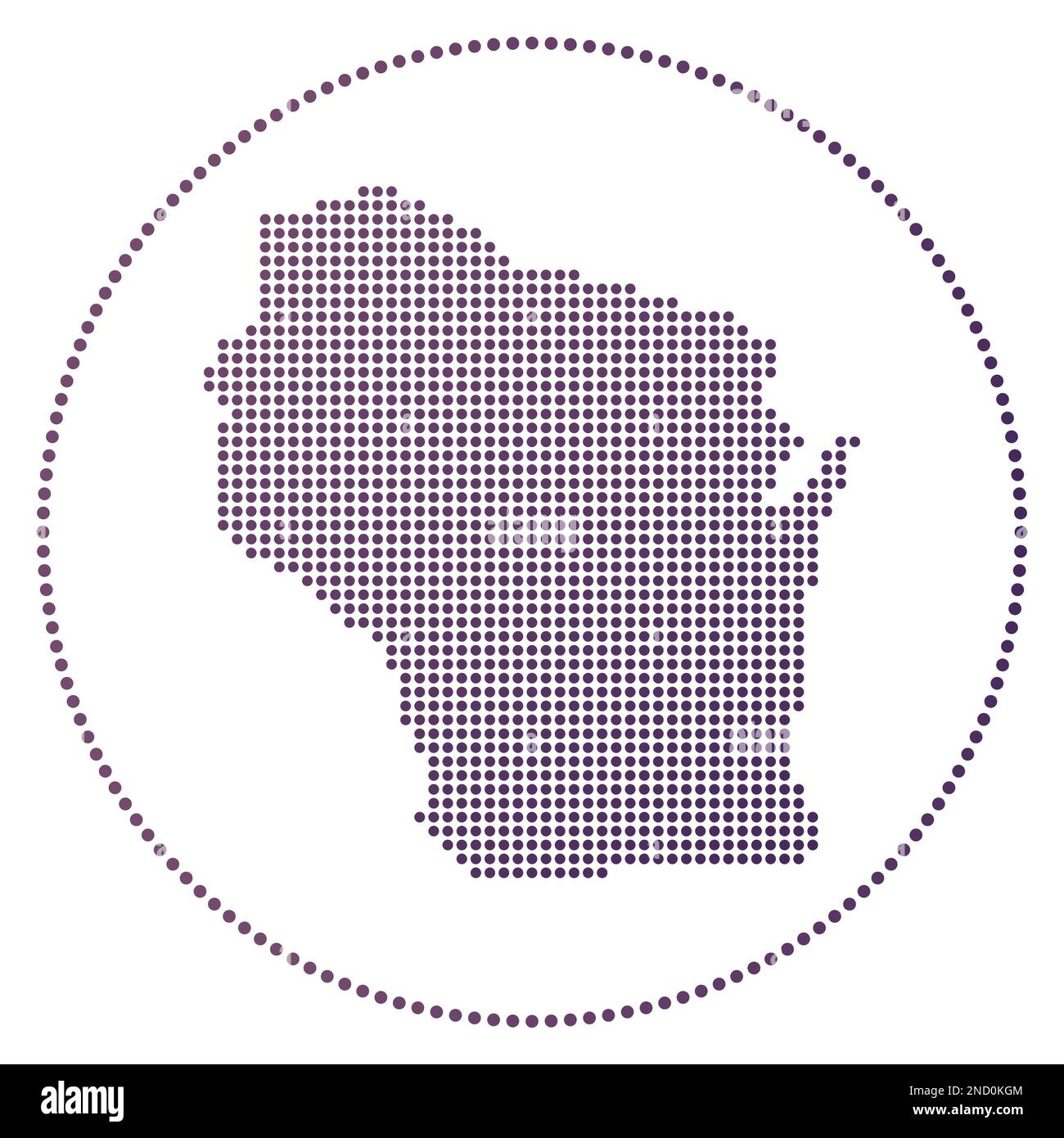 Wisconsin digital badge. Dotted style map of Wisconsin in circle. Tech ...