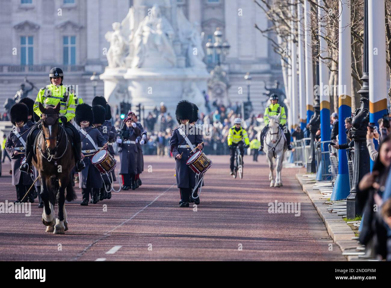 London, UK. 15th Feb, 2023. Tight security provide by mounted and armed ...