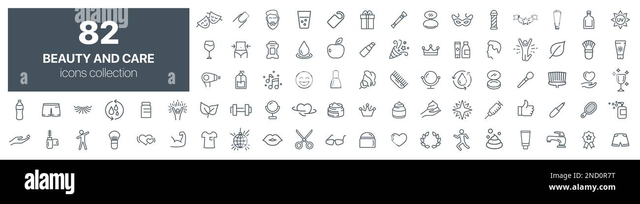 Beauty and care line icons collection. Big UI icon set. Thin outline ...