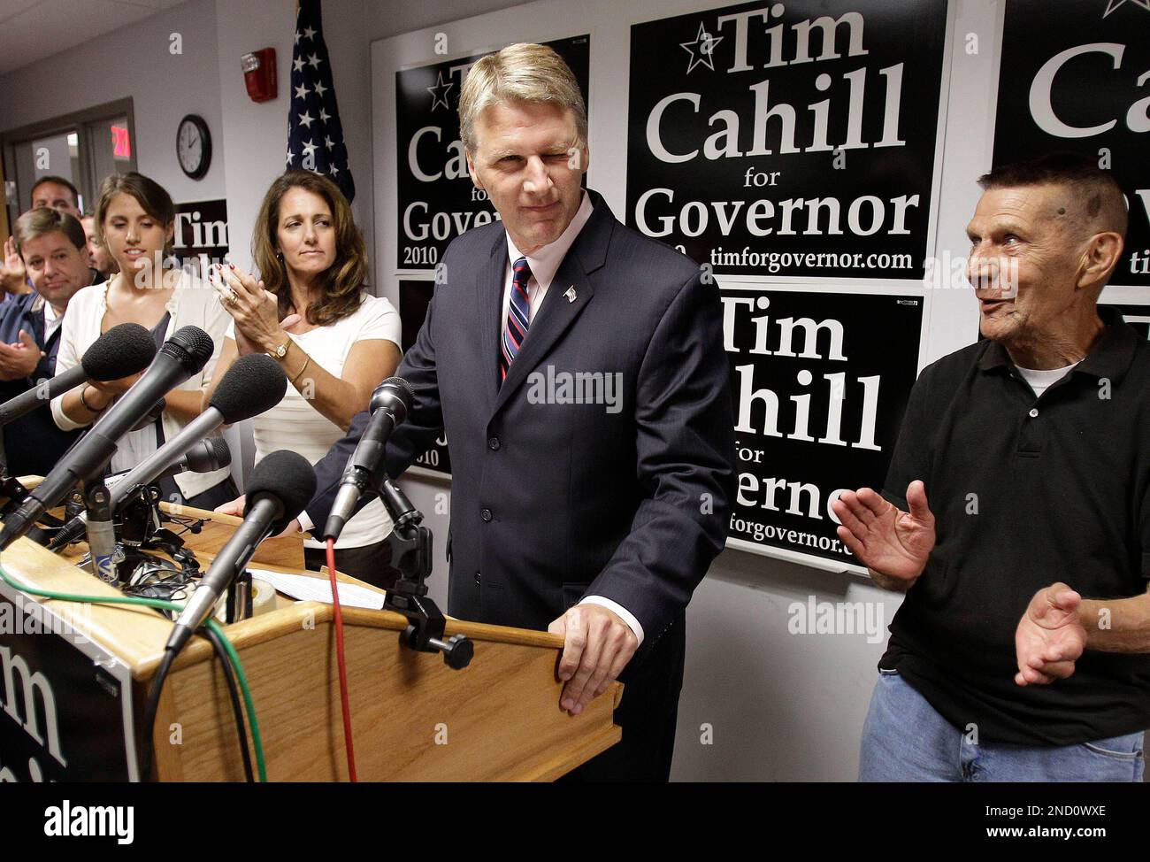 Independent Timothy Cahill winks at staff members after he announced he ...