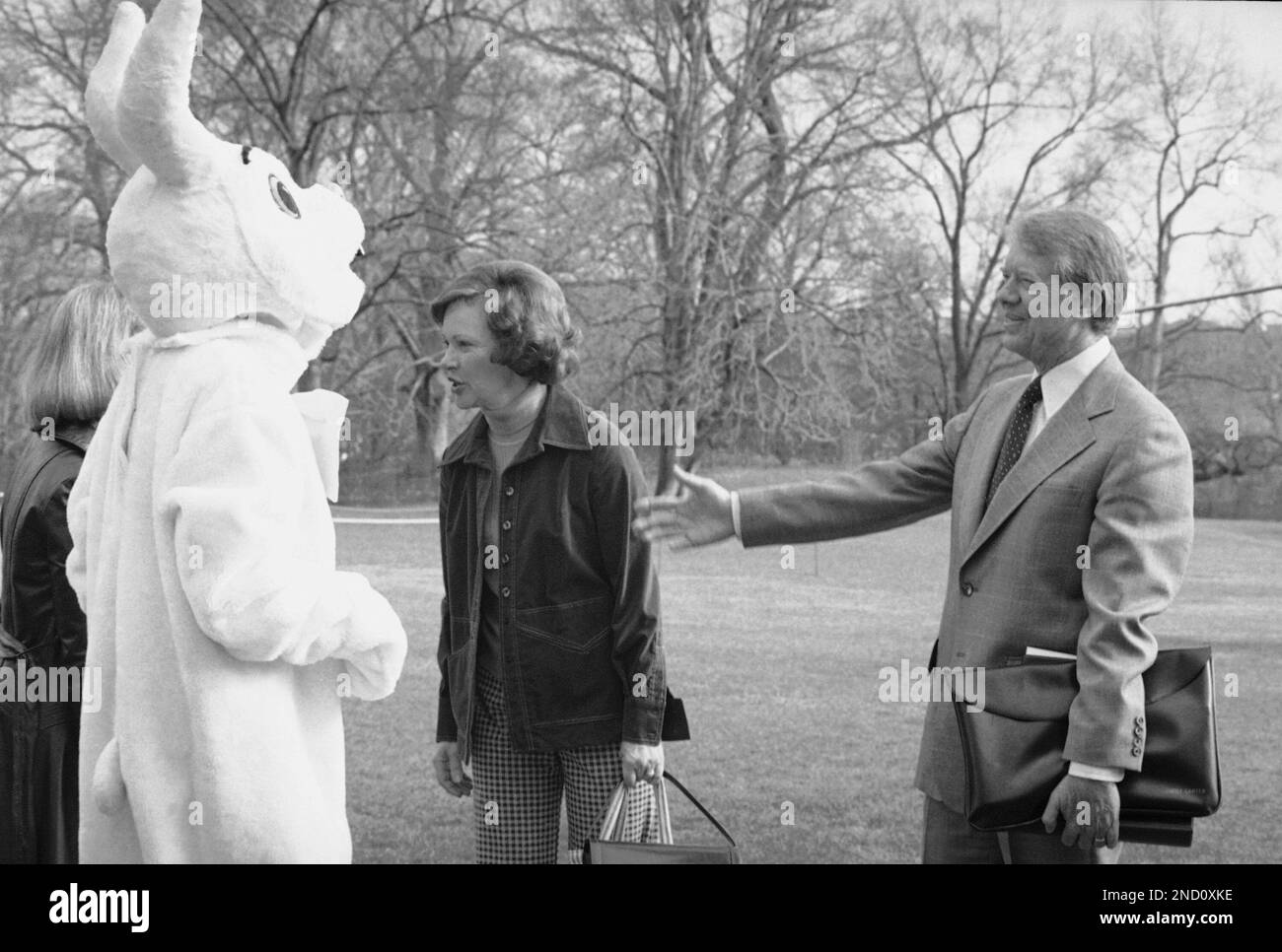 President Jimmy Carter greets the Easter Bunny prior to his departure ...