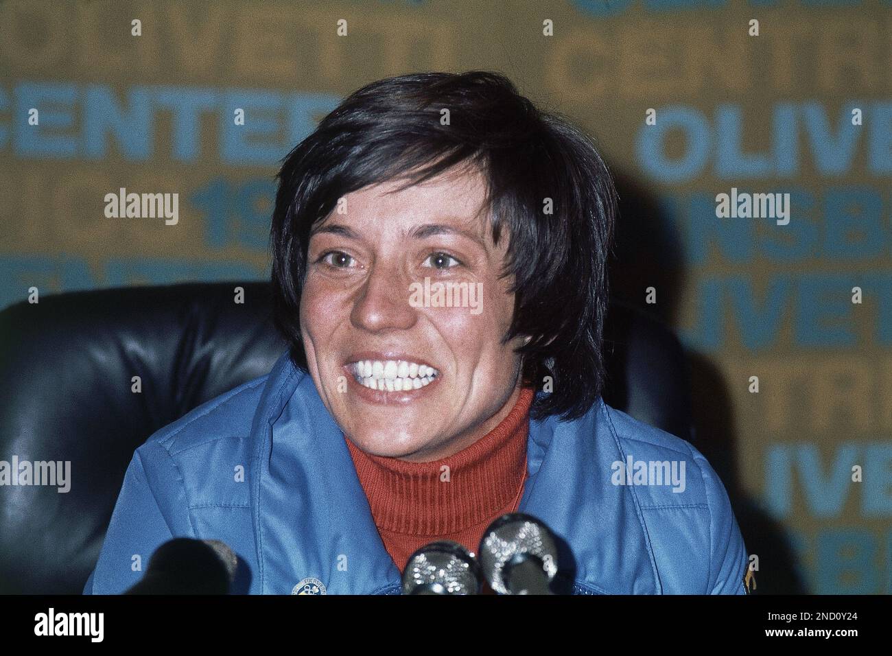 Portrait of German alpine ski racer Rosi Mittermaier three time Olympic ...