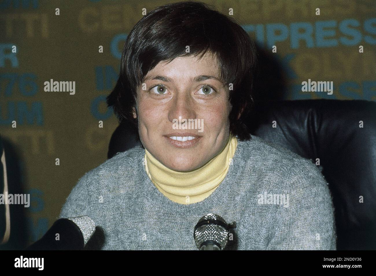 Portrait of German alpine ski racer Rosi Mittermaier three time Olympic ...