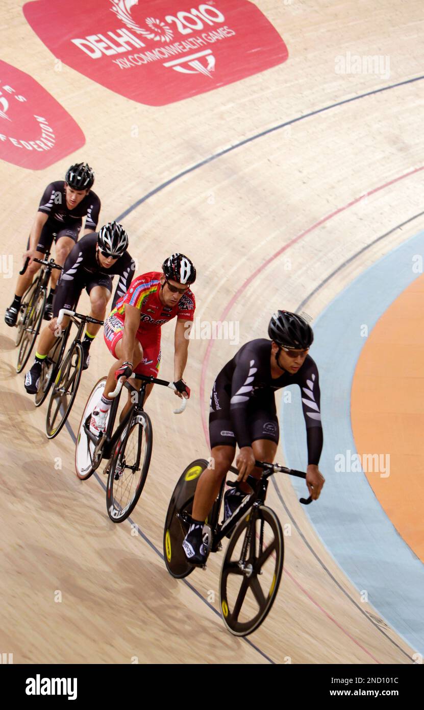 Members of the New Zealand cycling team train at the cycling velodrome ...