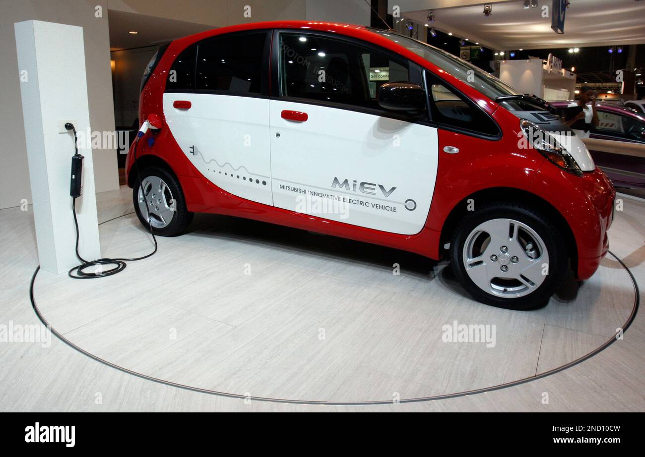 The Mitsubishi electric powered I-Miev car is on display during a press day of the Paris Auto ...