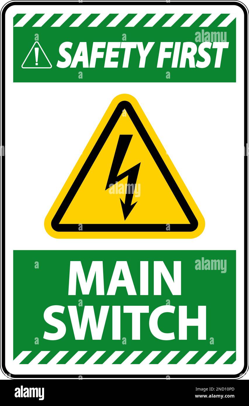 Safety First Main Switch Sign On White Background Stock Vector Image ...