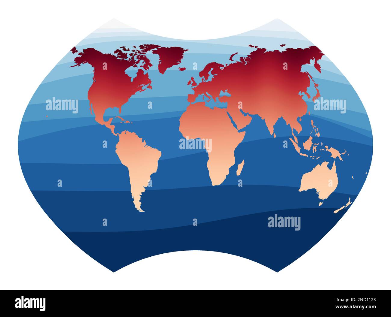 World Map Vector. Ginzburg IX projection. World in red orange gradient ...