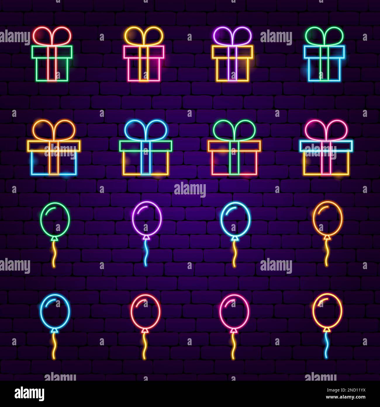 Present Birthday Balloon Neon Set Stock Vector Image & Art - Alamy