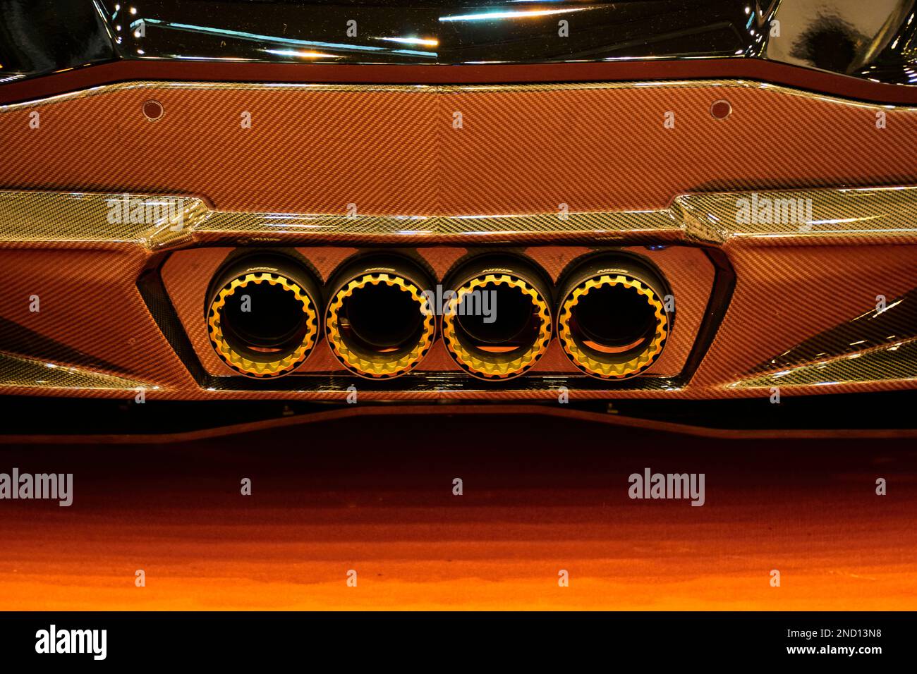 Corvette exhaust system tailpipes on a modern powerful supersport car ...