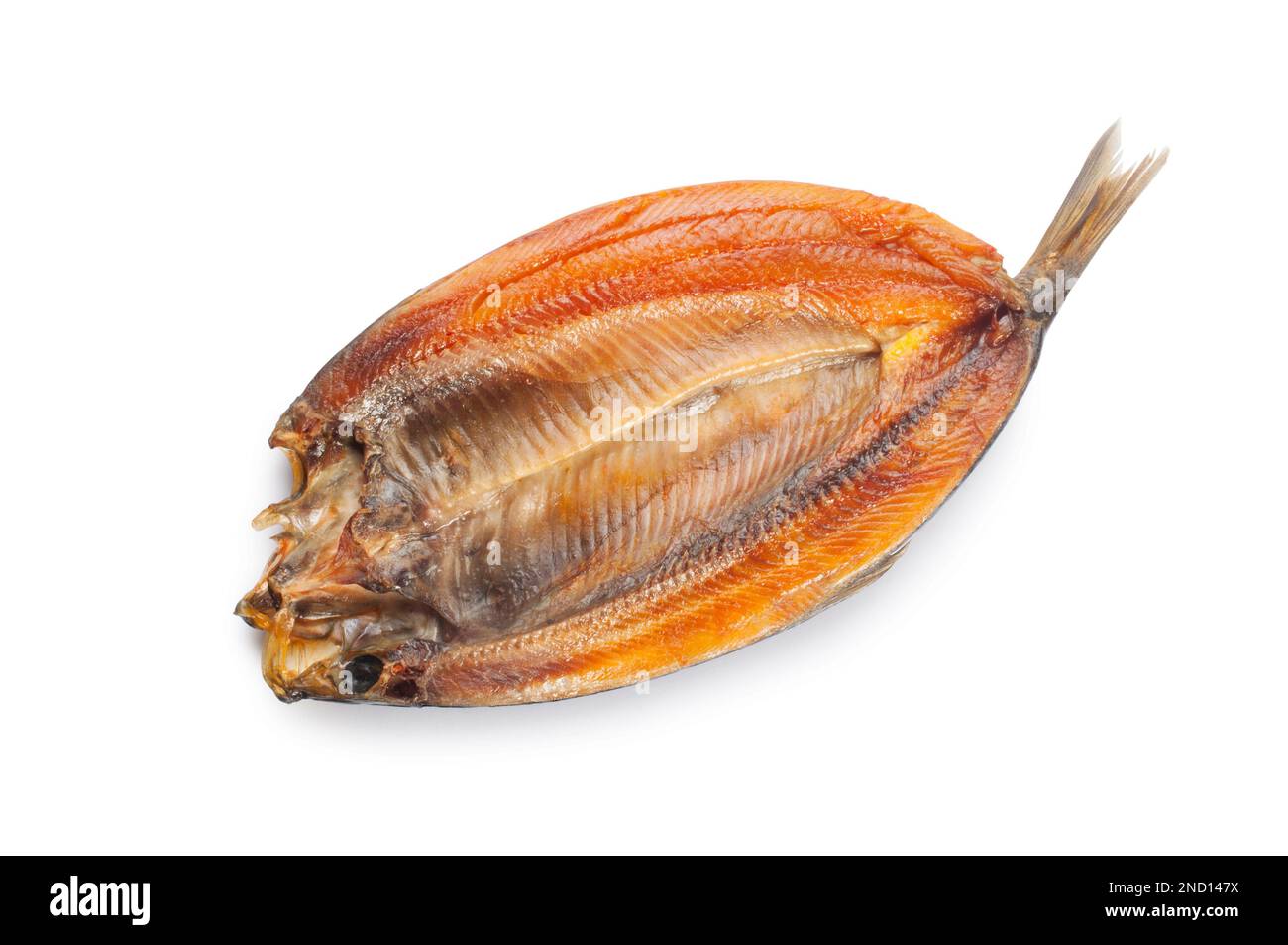 Studio shot of naturally smoked kippers cut out against a white ...