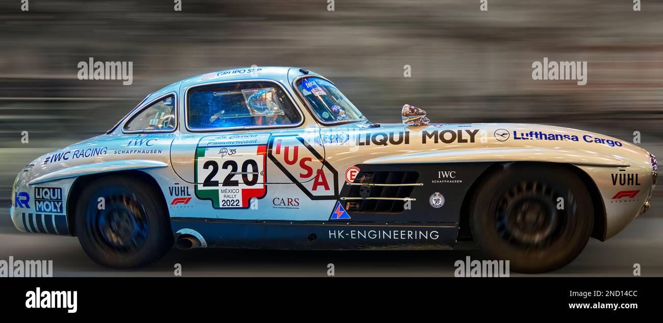 Mercedes 300 SL historical sports car with racing lettering against a ...
