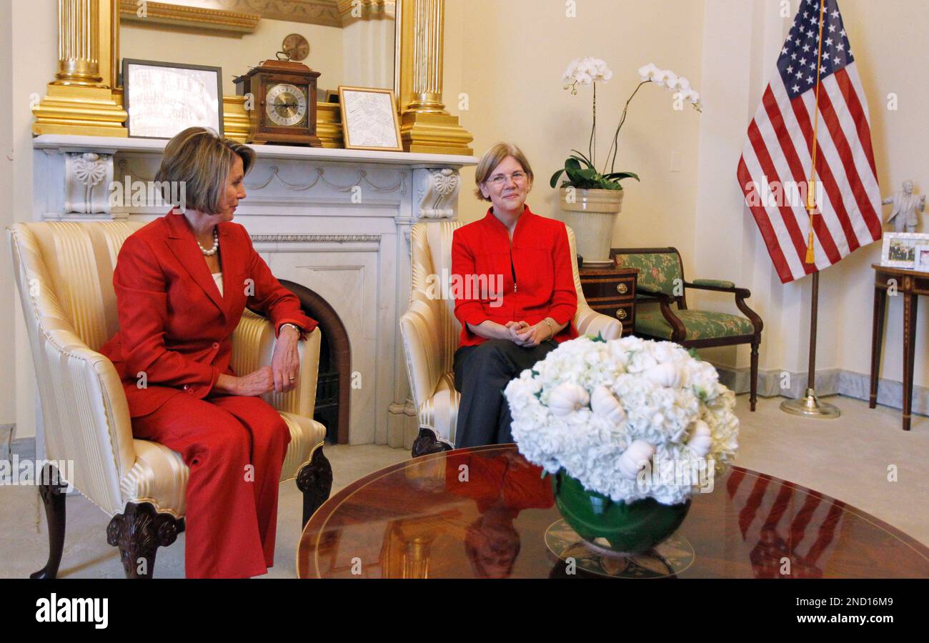 House Speaker Nancy Pelosi of Calif., left, welcomes Elizabeth Warren ...