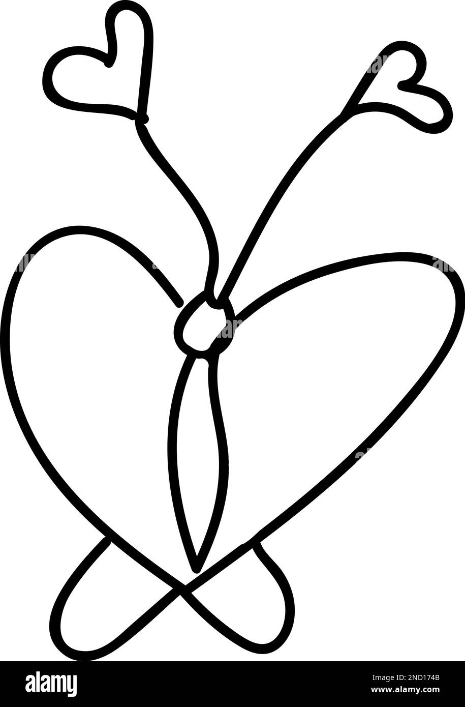 Heart butterfly, doodle picture. Hand drawn, vector illustration ...