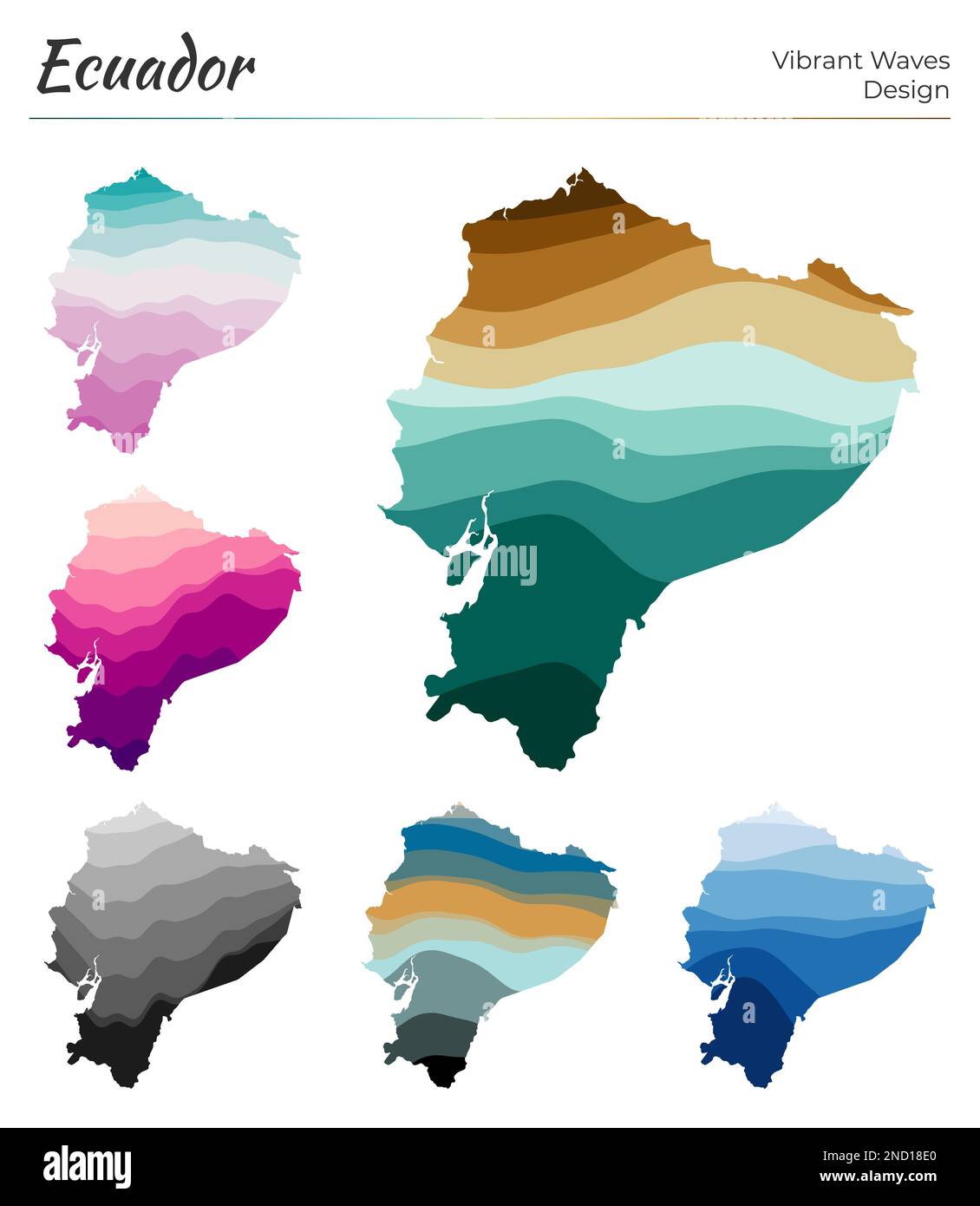 Set of vector maps of Ecuador. Vibrant waves design. Bright map of ...