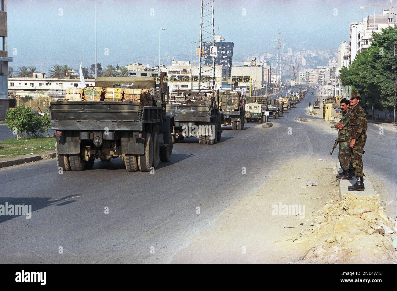 Lebanese Forces pulling out from east Beirut, Lebanon on Dec. 2, 1990 ...